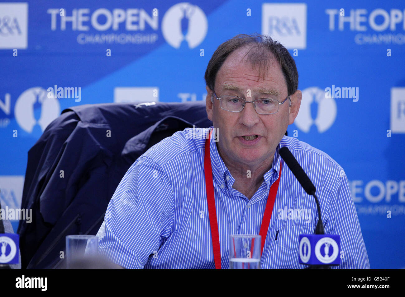 Chairman of the R&A Championship commitee Jim McArthur speaks during a ...