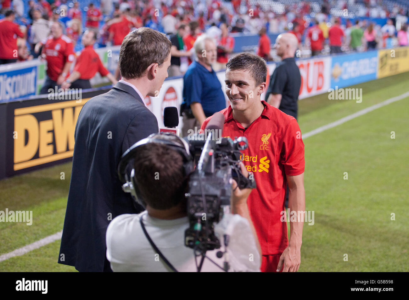 Liverpool Striker Adam Morgan being interviewed by Canadian Television ...