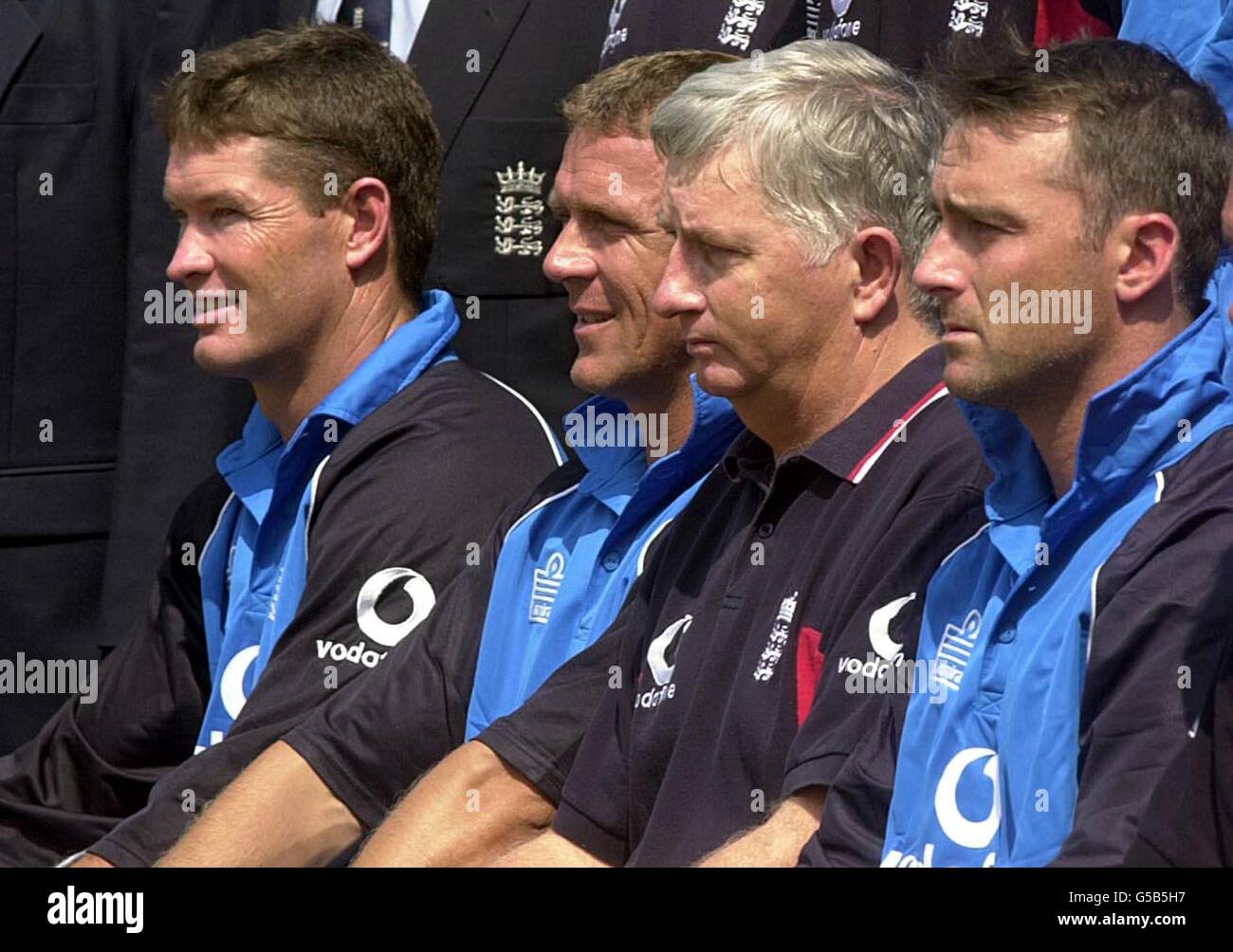 L-R: Graeme Hick, Alec Stewart, Duncan Fletcher, coach and new captain ...
