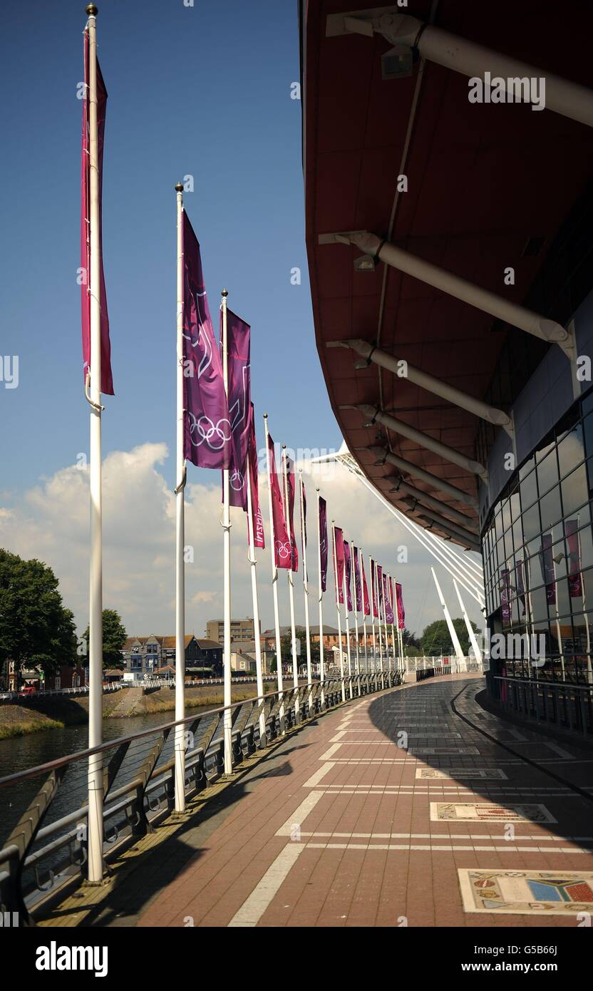 A general view of the flags outside the Millennium Stadium in Cardiff ...