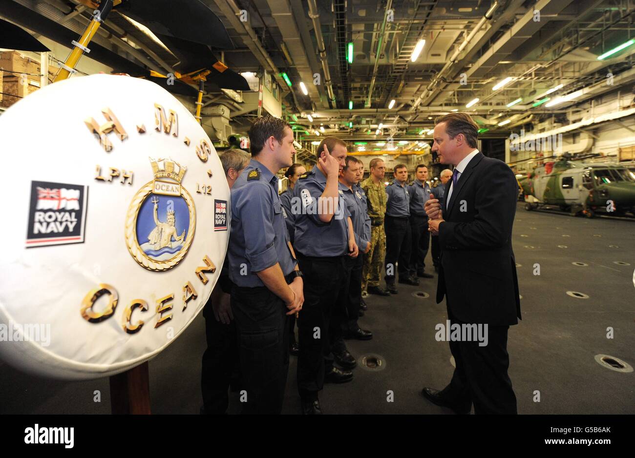 Cameron meets crew members of HMS Ocean Stock Photo - Alamy