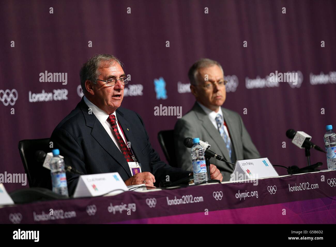 John Fahey and Rene Bouchard (L-R) of the World Anti-Doping Agency ...