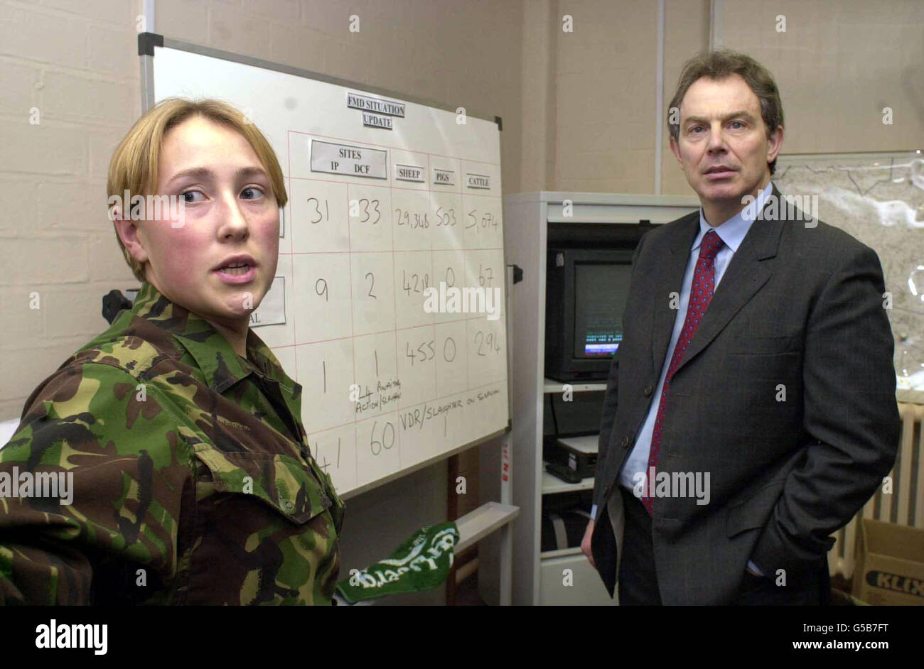 Prime Minister Tony Blair talks with Second Lieutenant Sarah Thompson ...