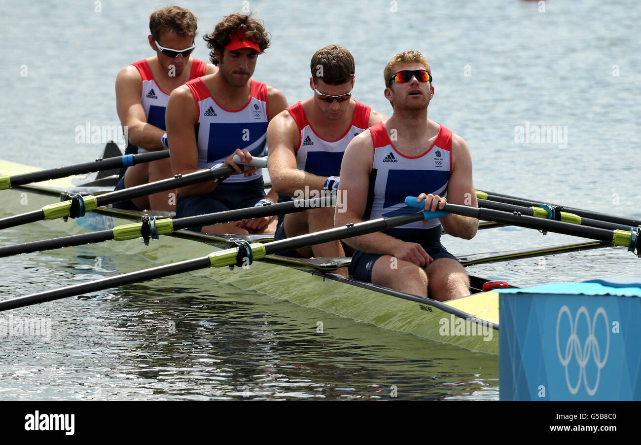 Great Britain's men's quadruple scull of (right to left) Matt Wells ...