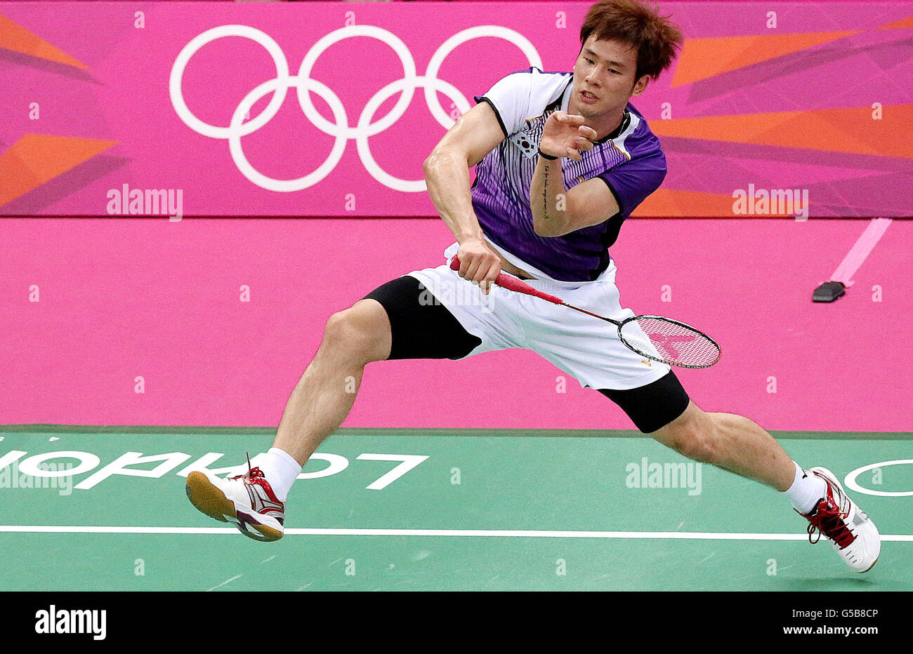 South Korea's Ko Sung-Hyun during a Men's Doubles Badminton match ...