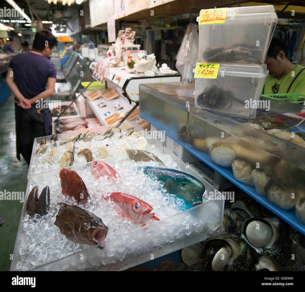 Fish, clams and coconut crabs on sale at Makishi Public Market, Naha ...