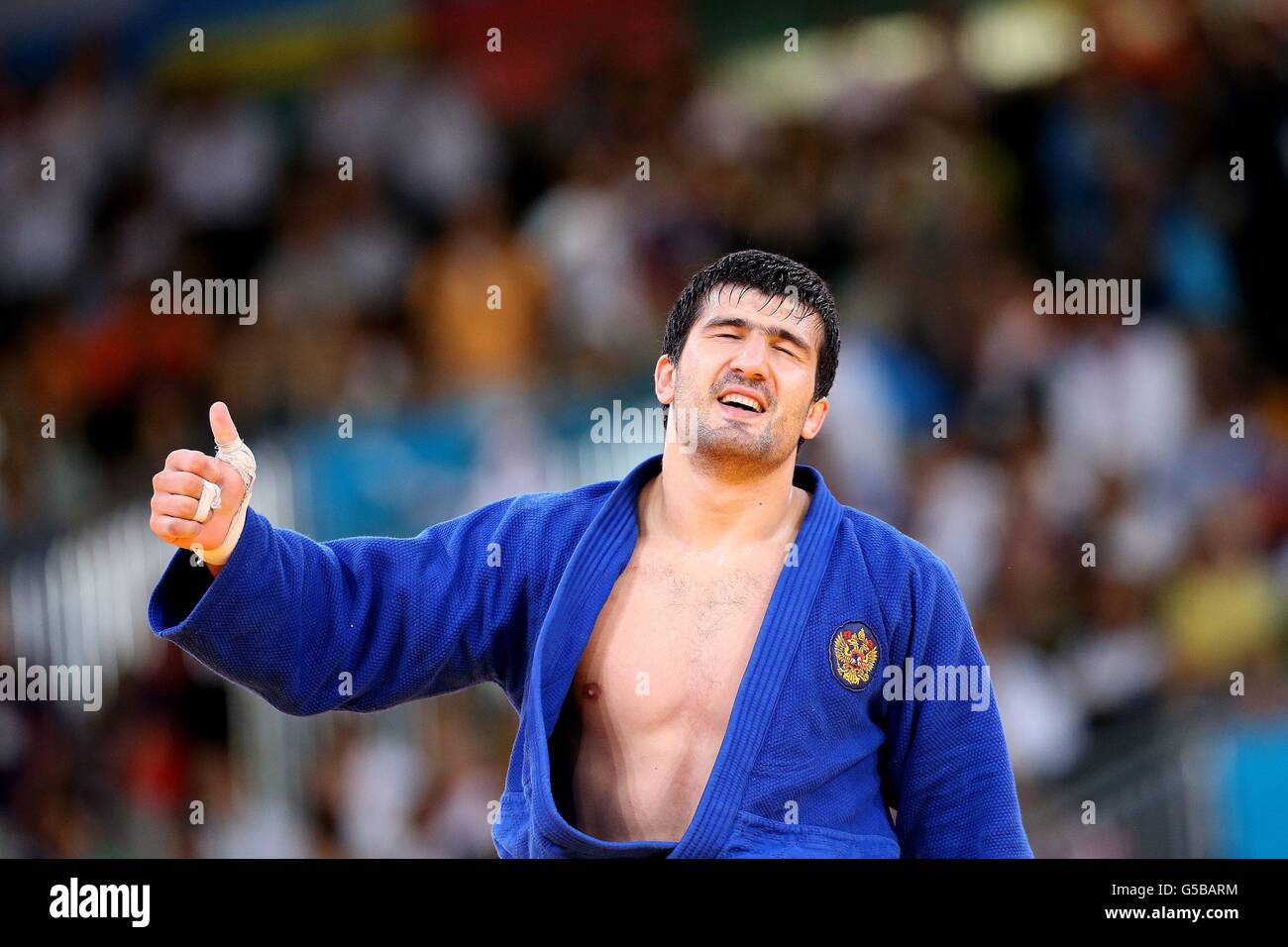 Russia's Tagir Khaibulaev reacts after winning the final of the Men's ...