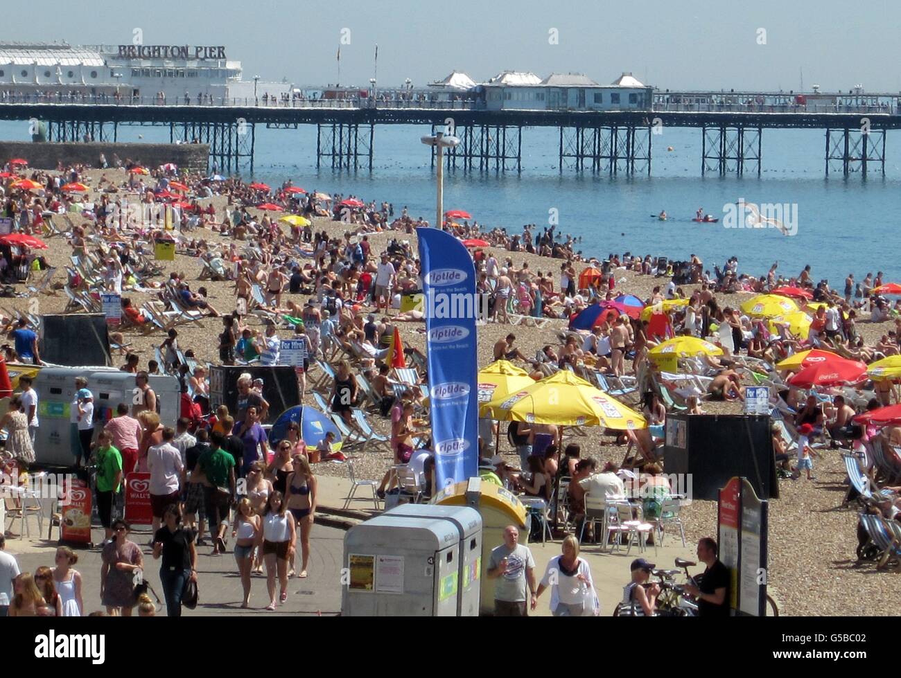 People on Brighton beach today which has been the hottest day of the ...
