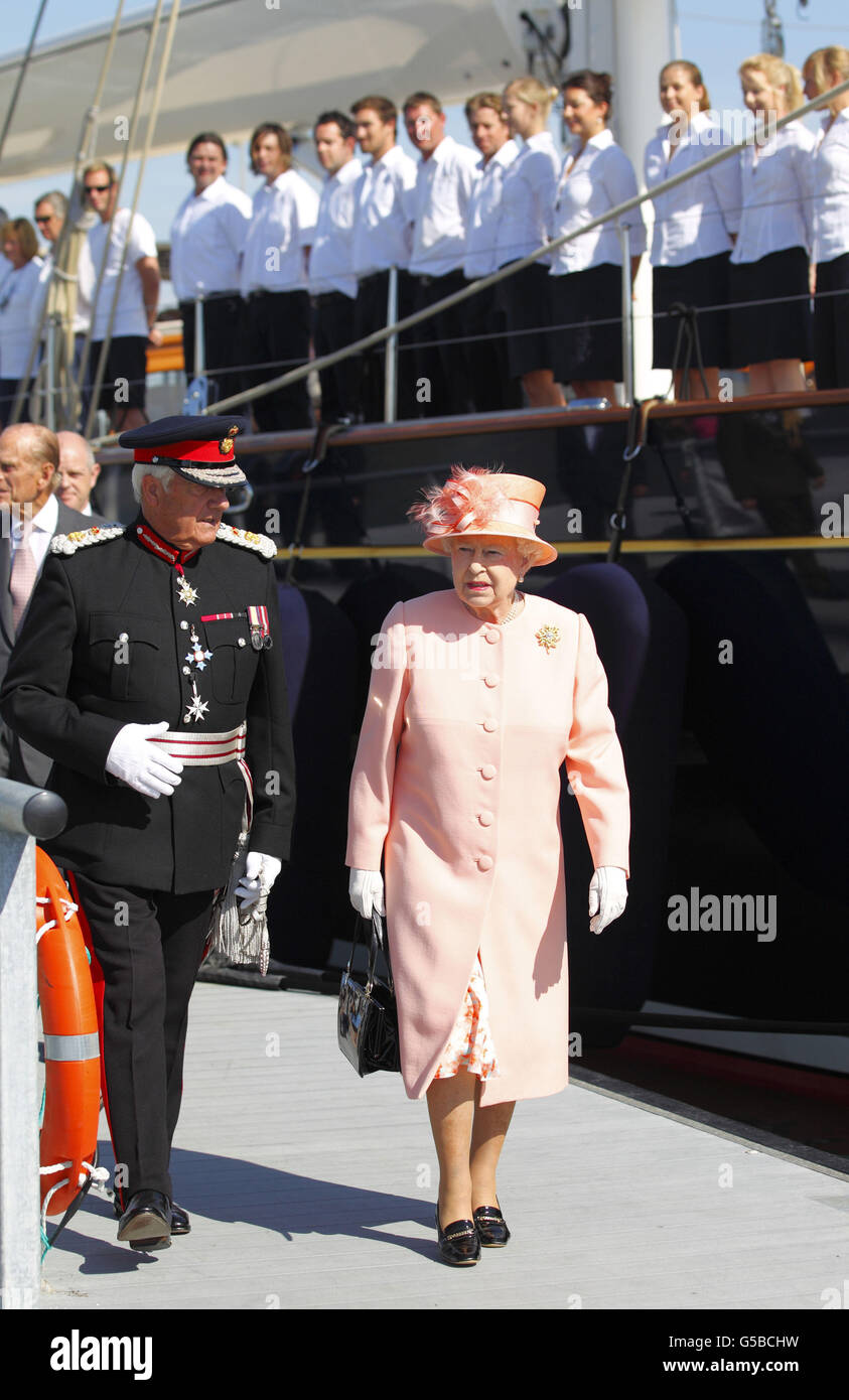 Queen Elizabeth II with the Lord Lieutenant Major General Martin White ...