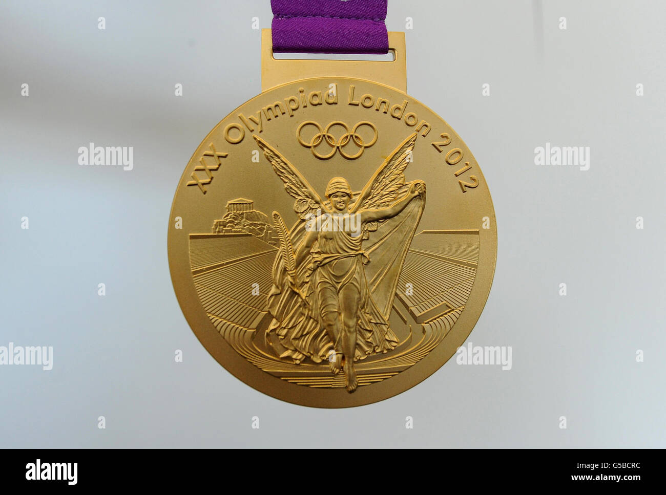 A view of the Olympic Gold medal as displayed in the Press Centre at ...