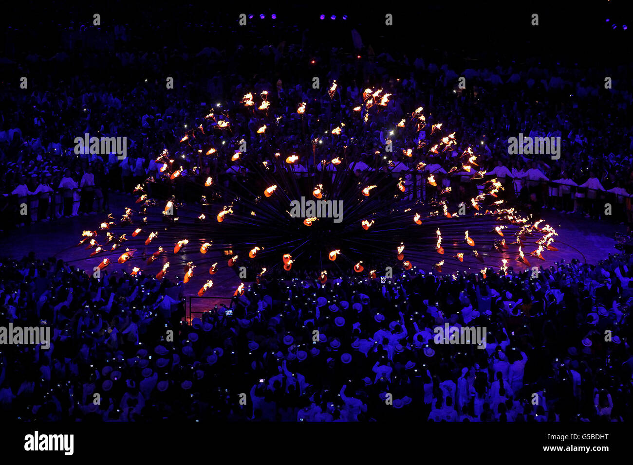 The Olympic flame is lit during the London Olympic Games 2012 Opening ...