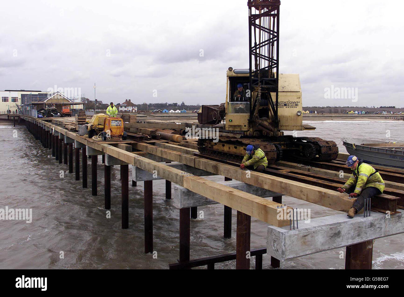 The Pier Piling team working on the newly extended pier in Southwold ...