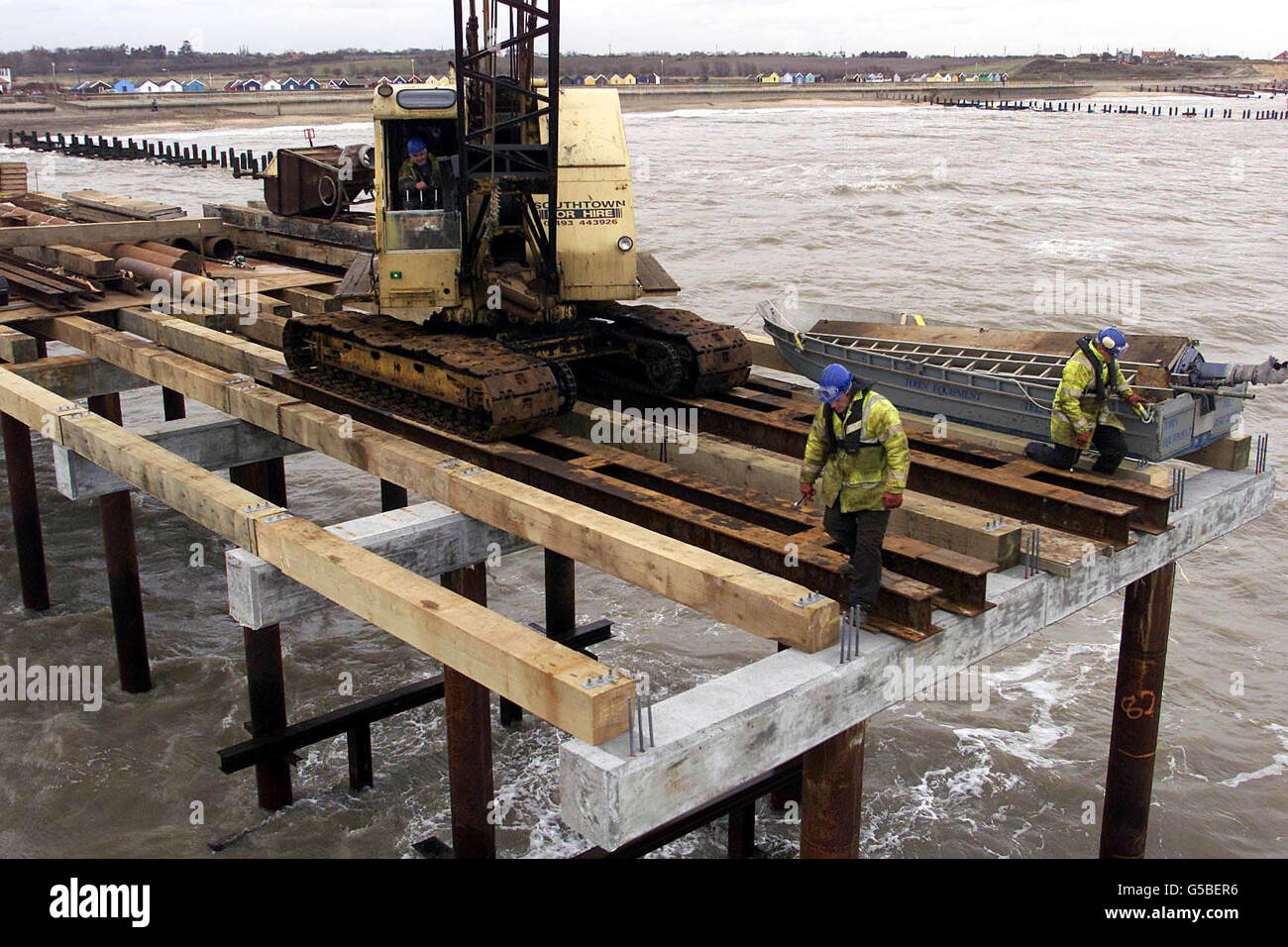 Work being done on the newly extended pier in Southwold, Suffolk which ...