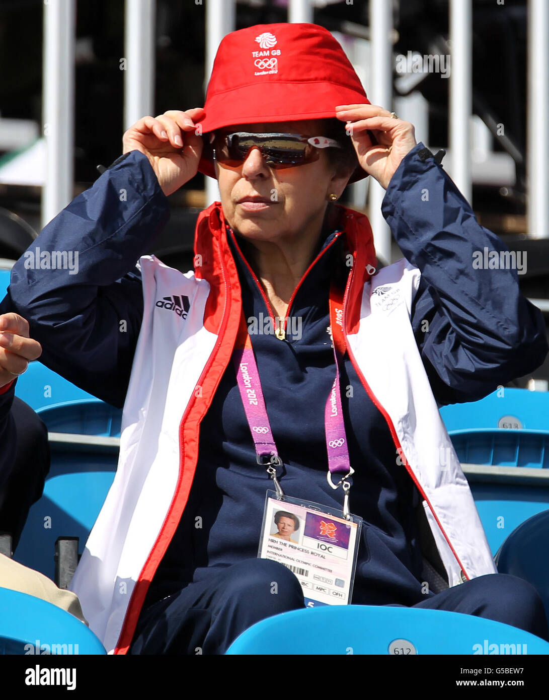Princess Anne watches the Dressage stage of the Eventing at Greenwich ...