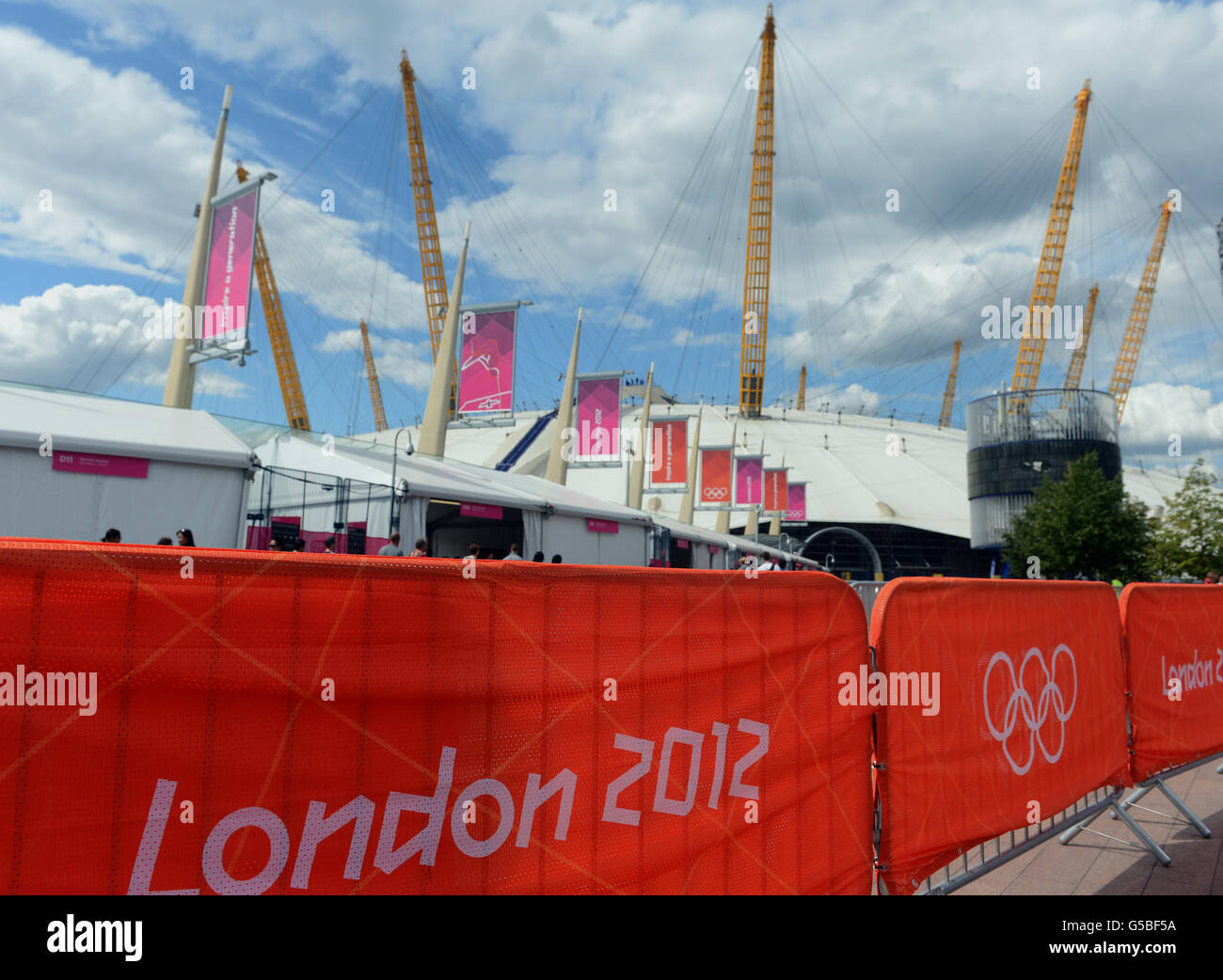 Olympic signage outside the North Greenwich Arena during the Artistic ...