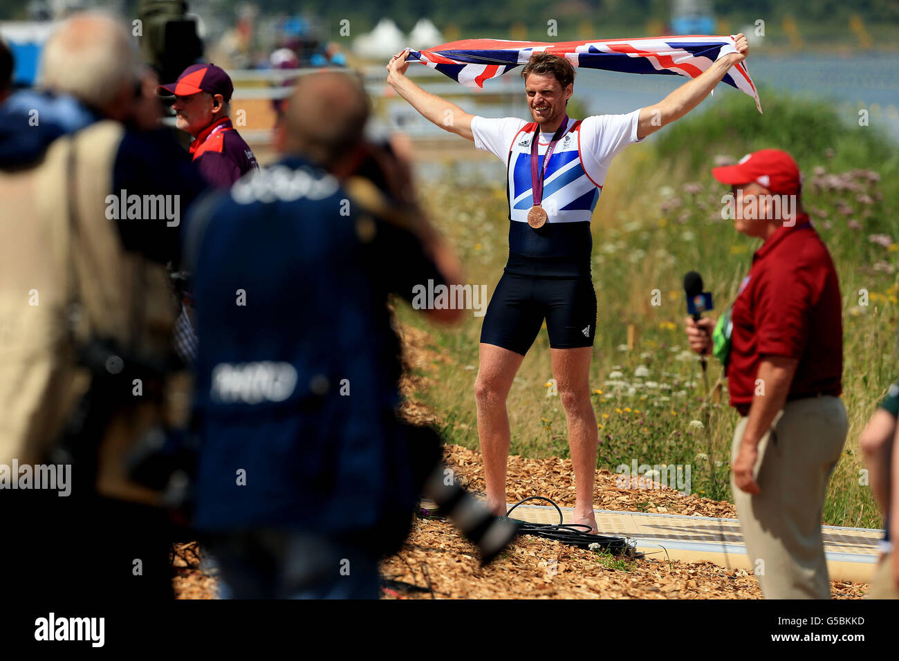 Great Britain's Alan Campbell poses for photographers as he celebrates ...