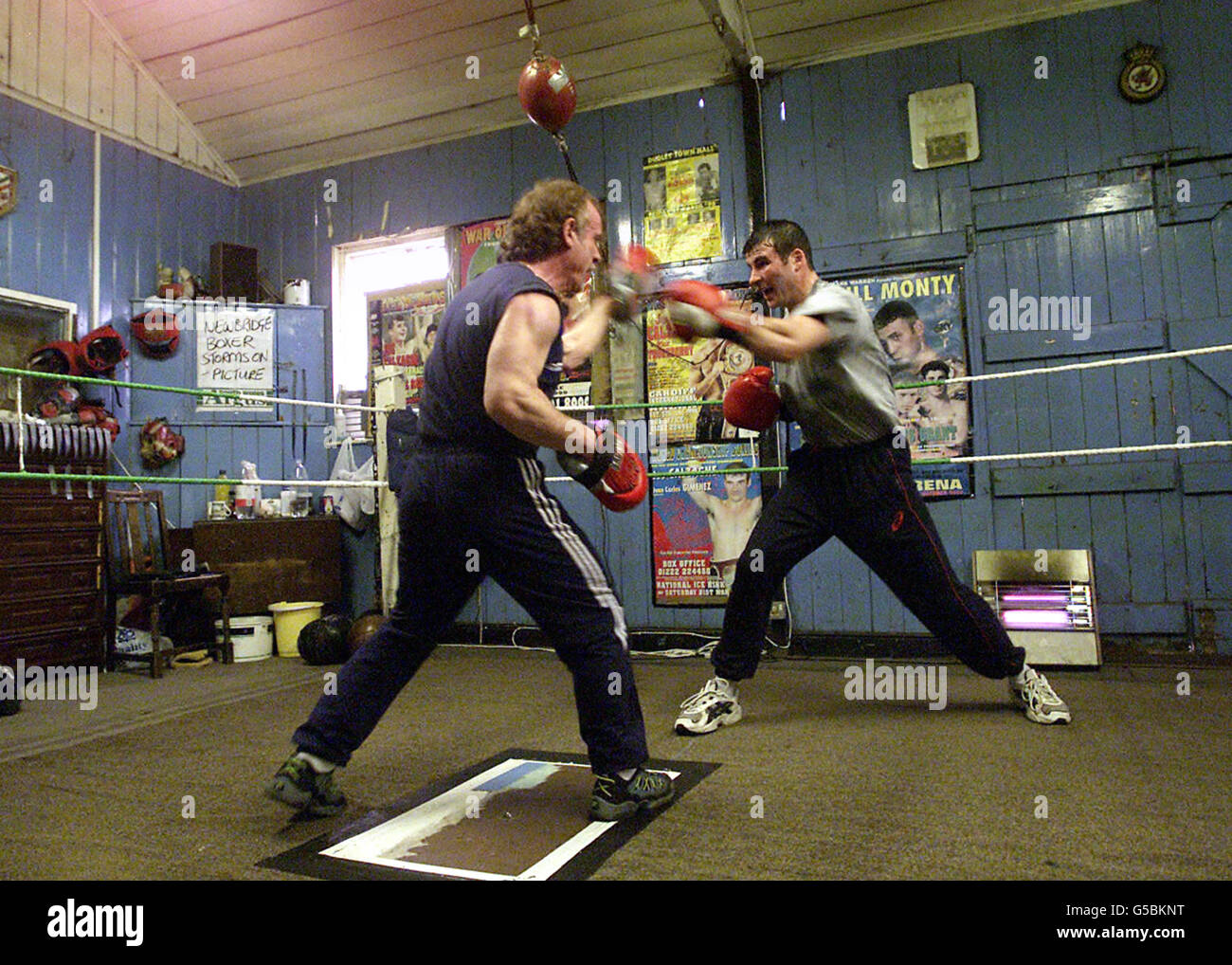Boxer Joe Calzaghe (R) during his training at the Newbridge Boxing Club ...