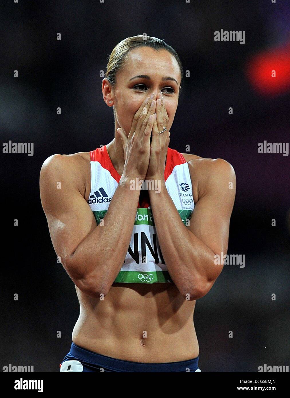 Great Britain's Jessica Ennis celebrates winning Gold in the Women's ...