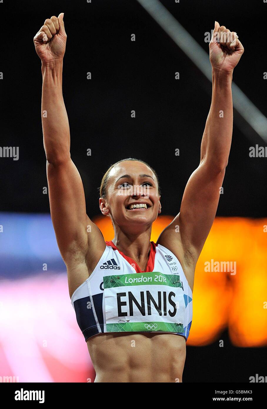 Great Britain's Jessica Ennis celebrates winning Gold in the Women's ...
