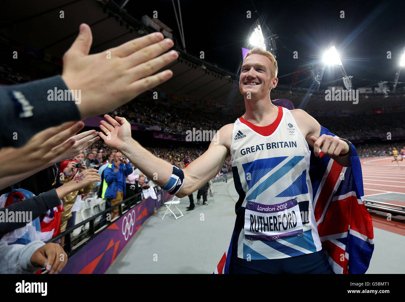 Great Britain's Greg Rutherford celebrates after winning the Men's Long ...