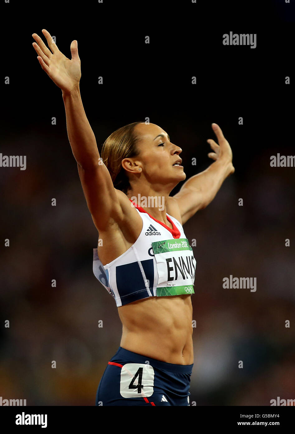 Great Britain's Jessica Ennis celebrates winning the Heptathlon, after ...