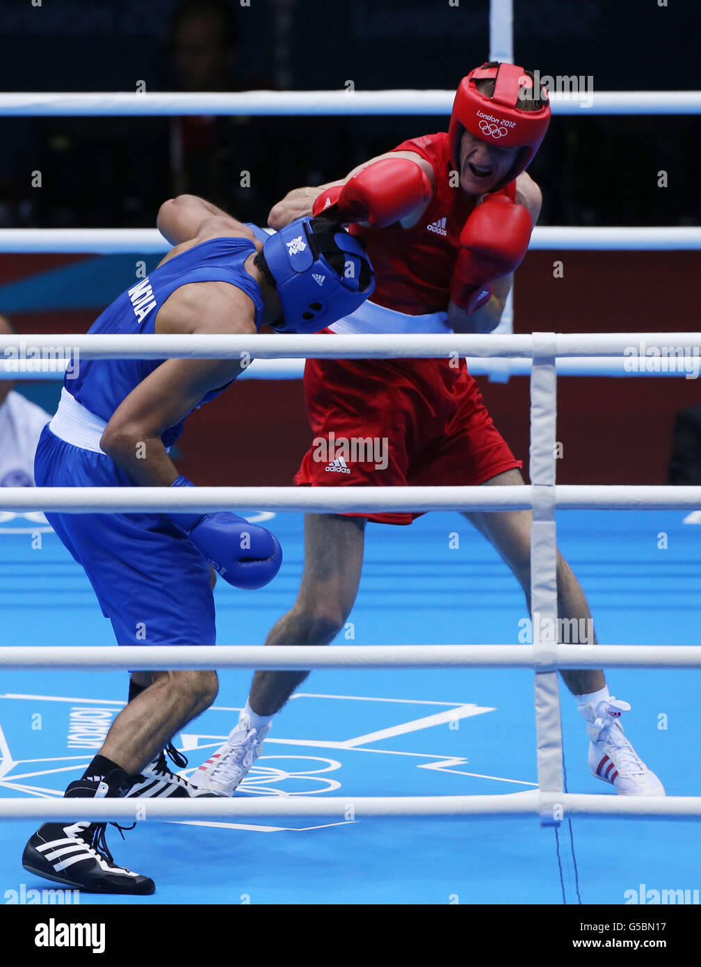 Great Britain's Thomas Stalker (red) in action during his points ...