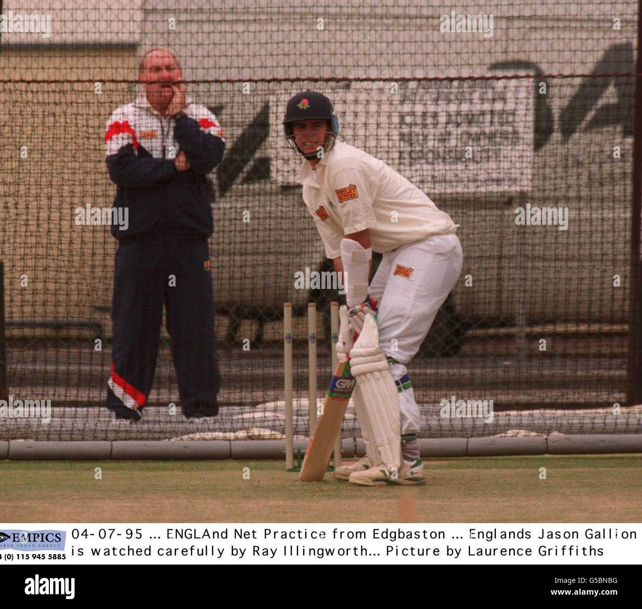 04-JUL-95 ... England Net Practice, Edgbaston ...Englands Jason Gallian ...