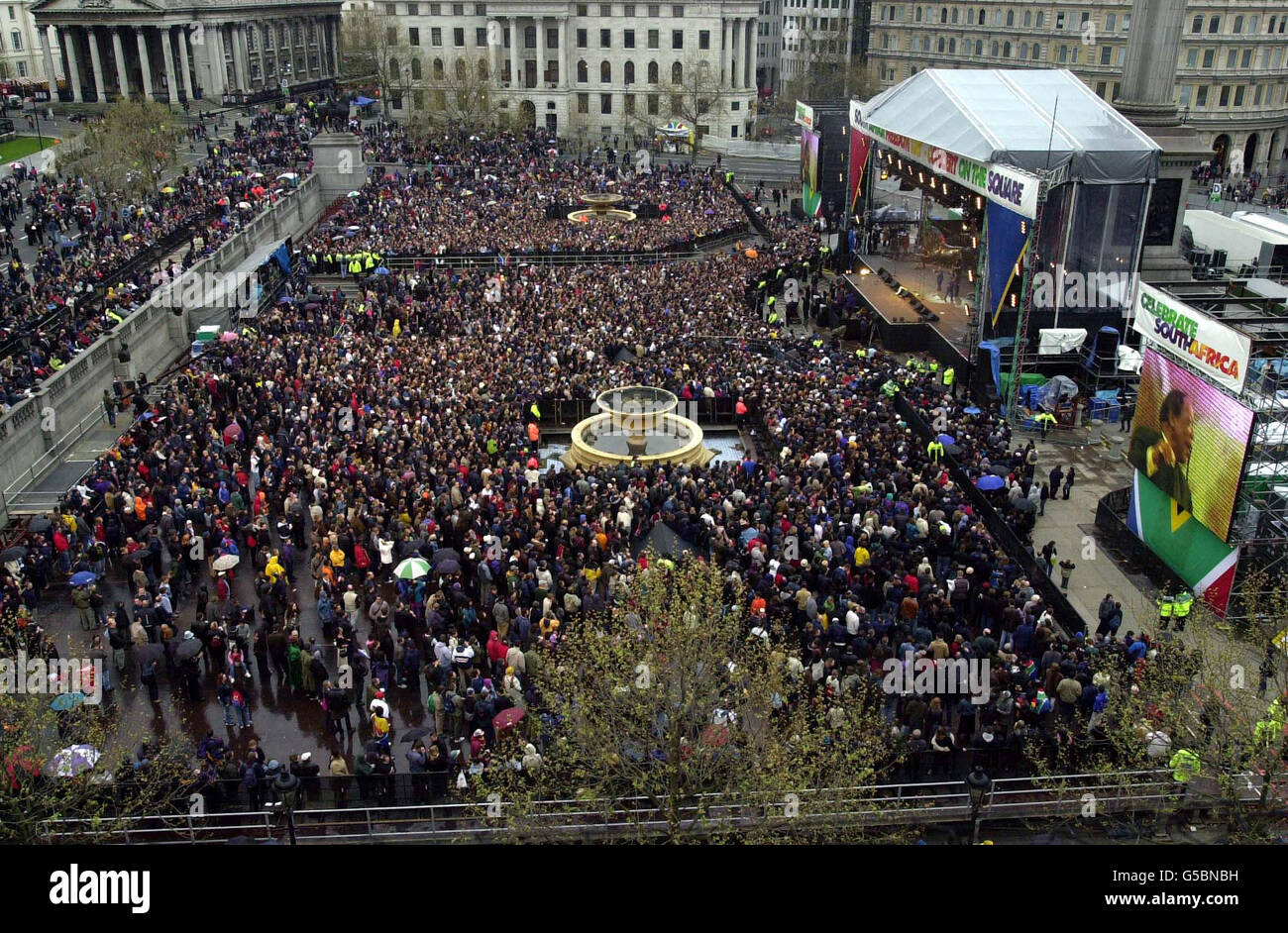 Aerial view of the South Africa Freedom Day concert in Trafalgar Square ...