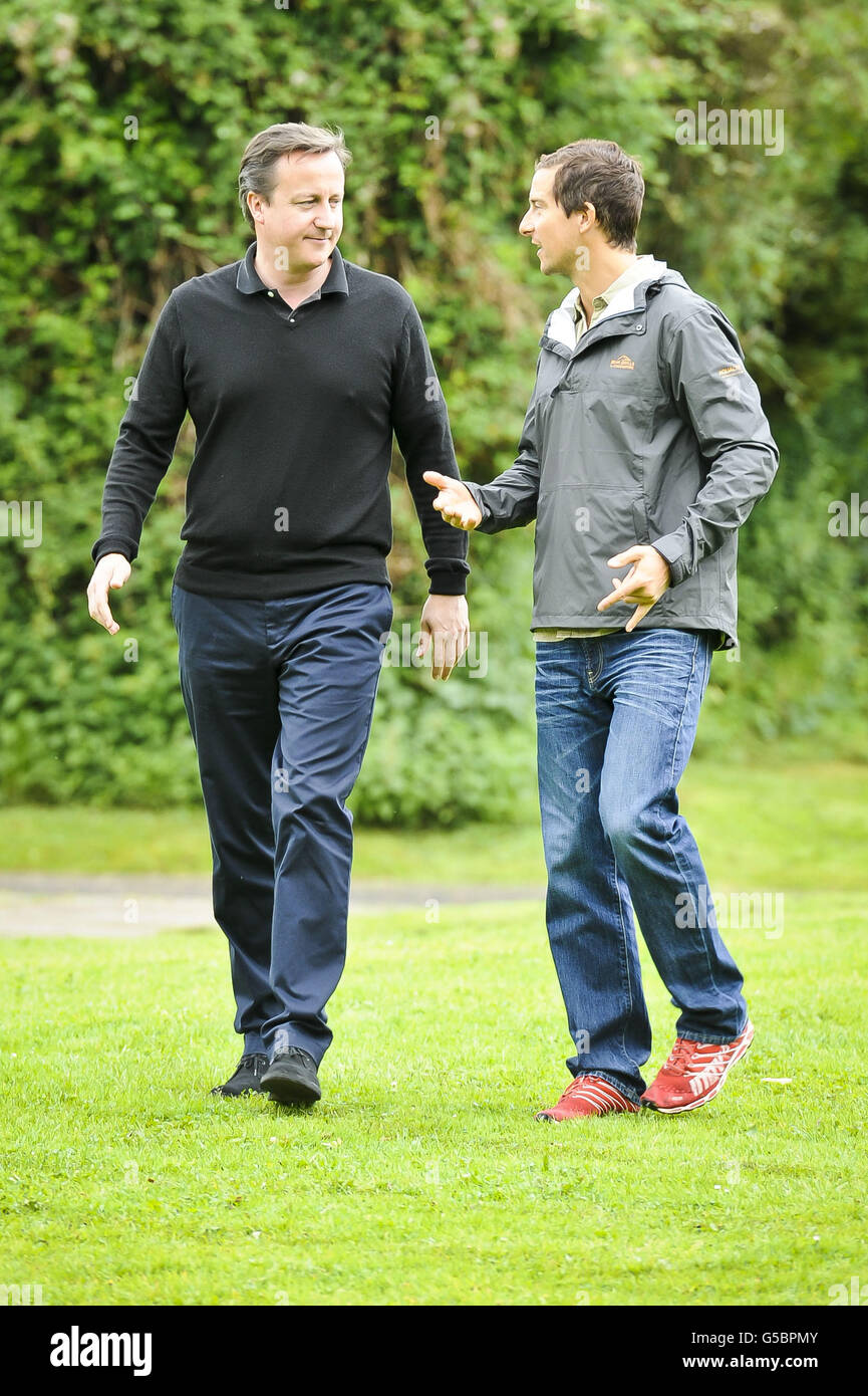 Prime Minister David Cameron with Chief Scout Bear Grylls where they ...