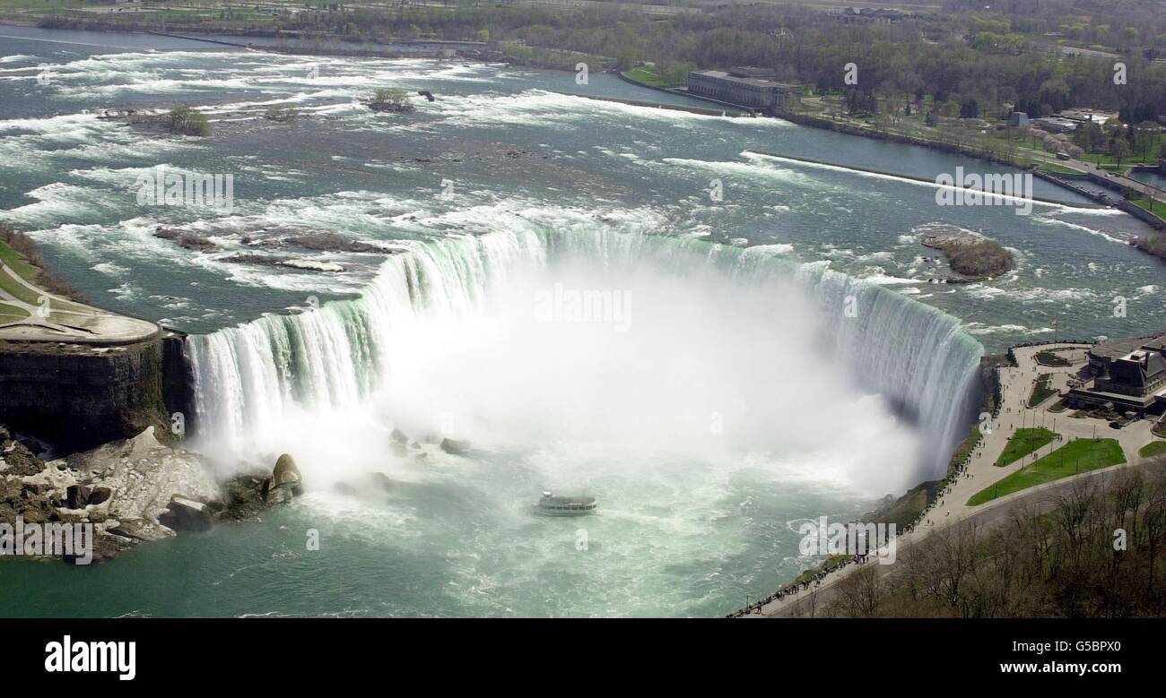 The view from the Skylon Tower at Niagara Falls in Canada, which gives ...