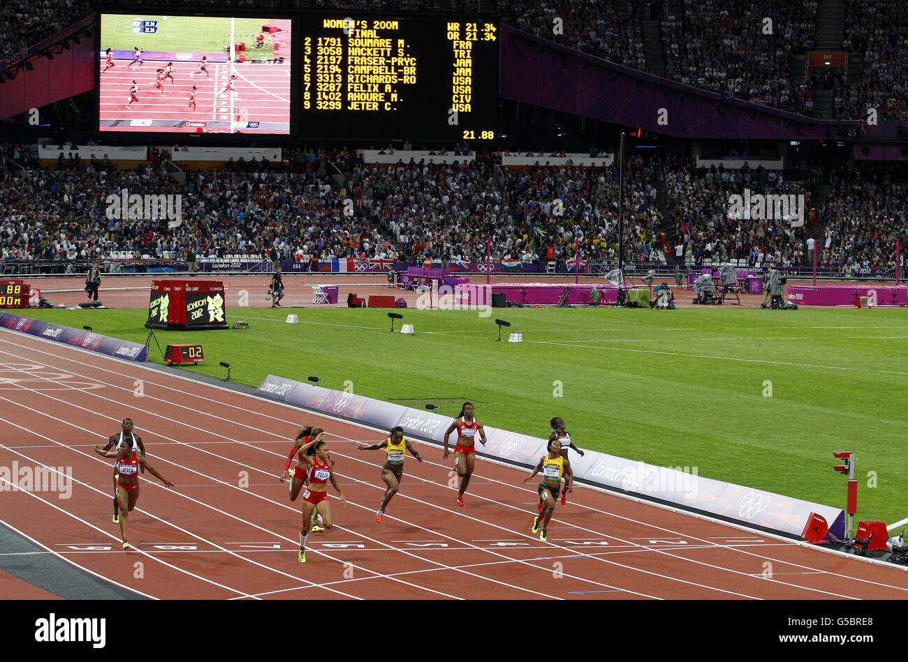 USA's Allyson Felix (lane 7) wins the Women's 200m Final Stock Photo ...