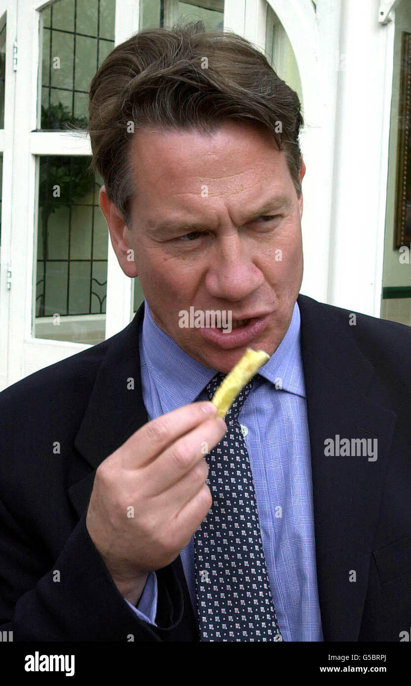 Shadow Chancellor Michael Portillo tries a chip during a visit to Harry ...