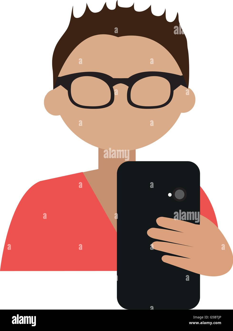 cartoon avatar man and black smartphone front view,vector graphi Stock ...