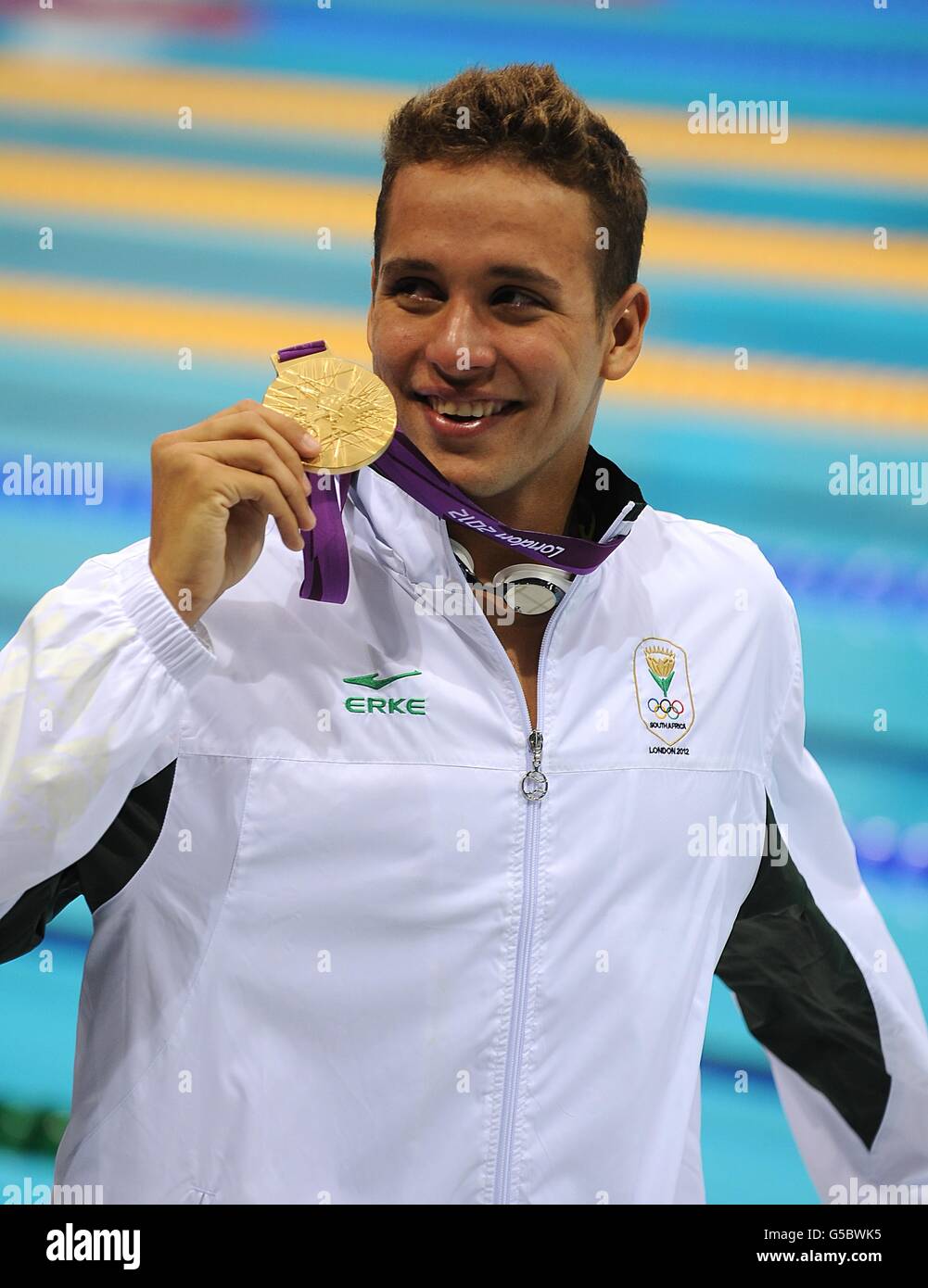 South Africa's Chad le Clos celebrates with his gold medal after the ...