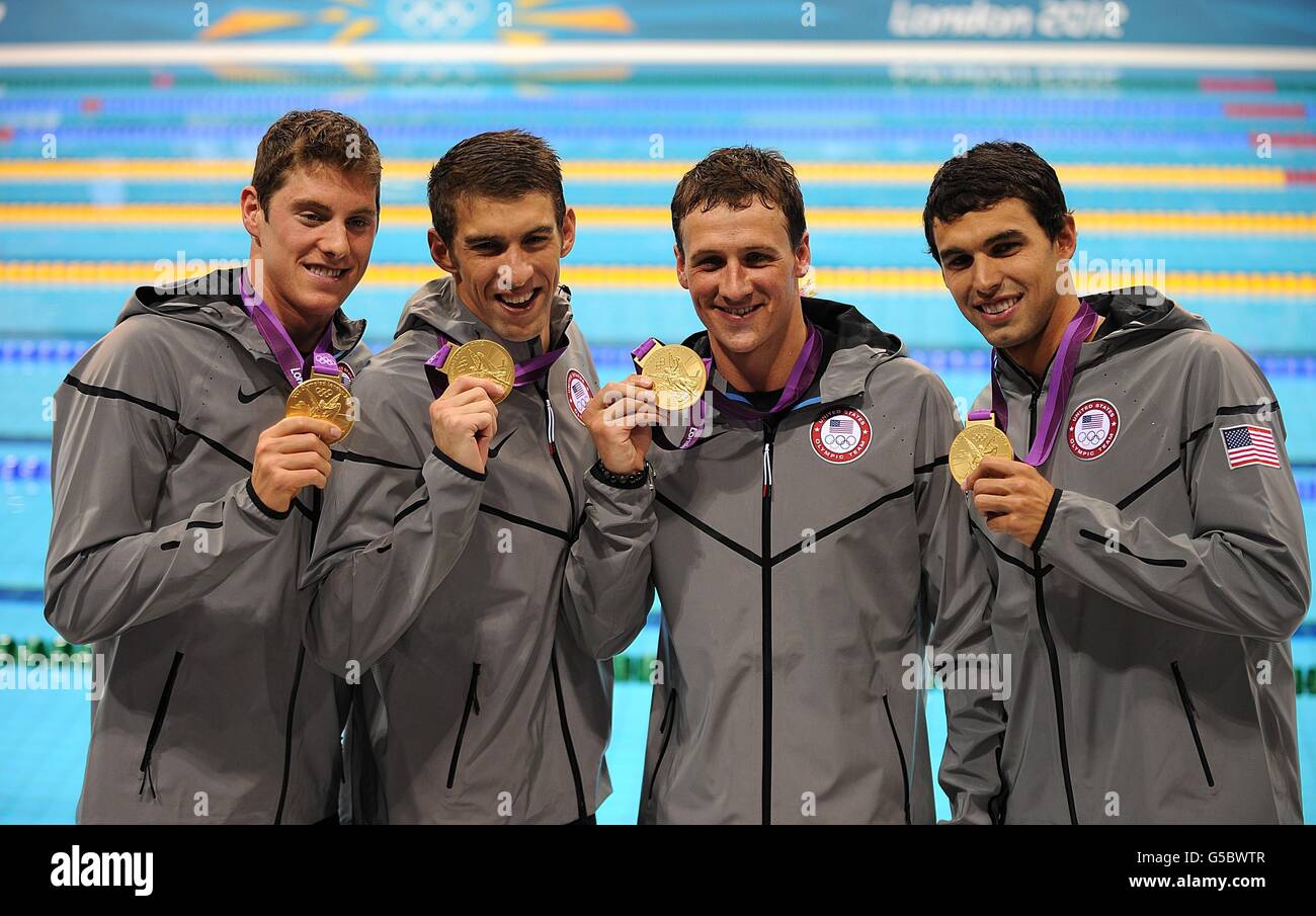 Gold Medalists USA's (left to right) Conor Dwyer, Michael Phelps, Ryan ...