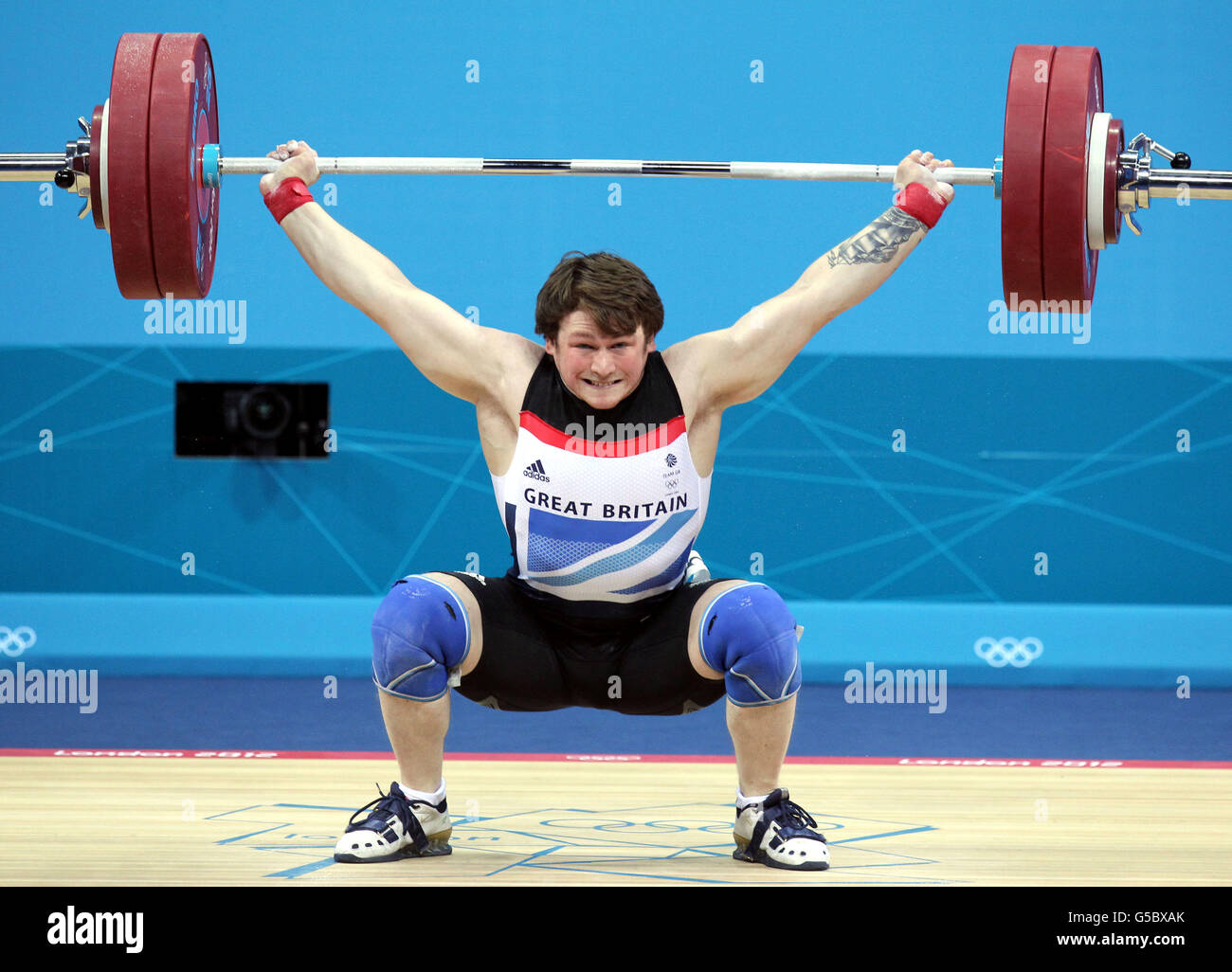 Great Britain's Jack Oliver competes in the Men's 77kg weightlifting at ...