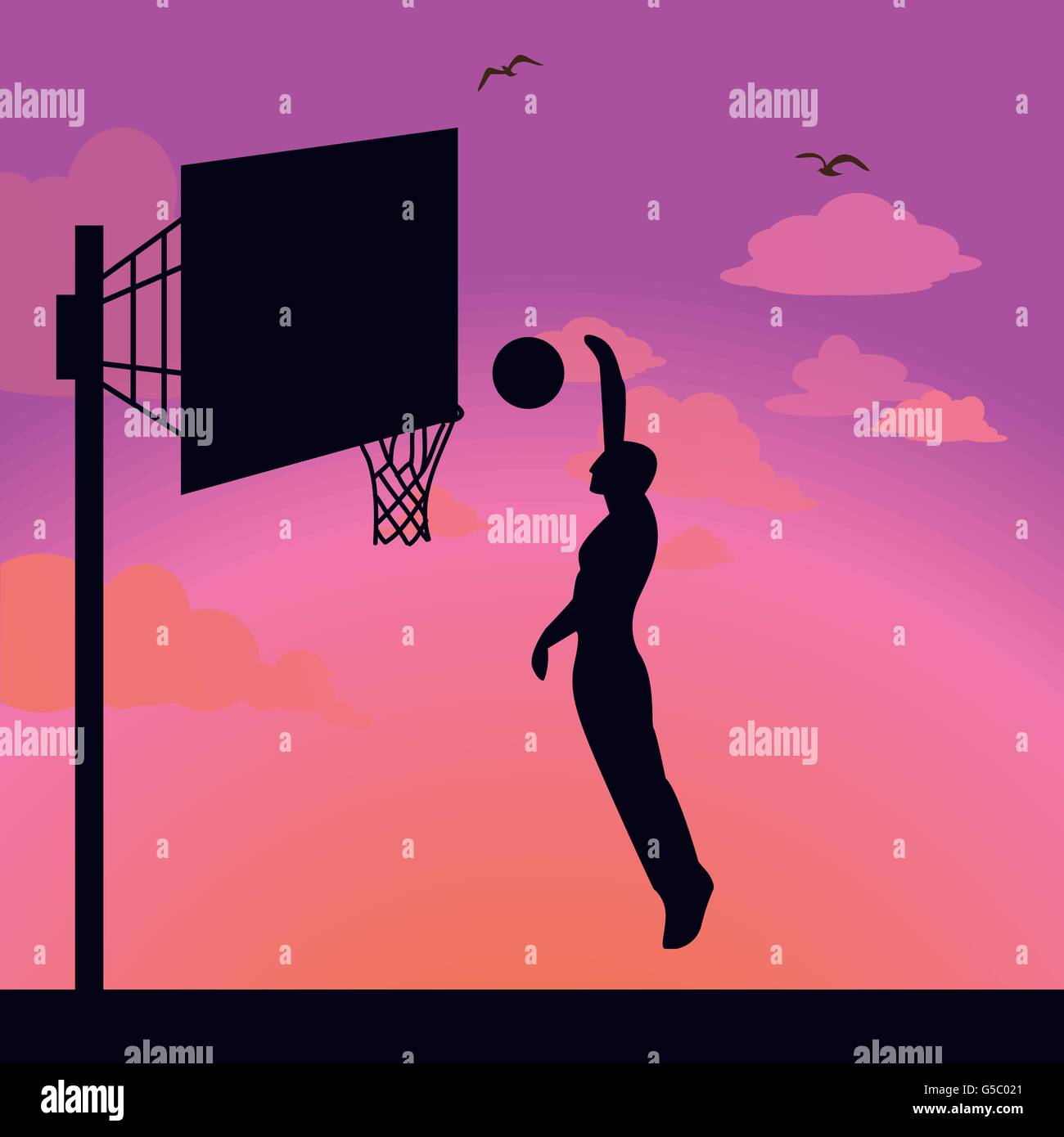 silhouette man athlete player jump action basket ball Stock Vector ...