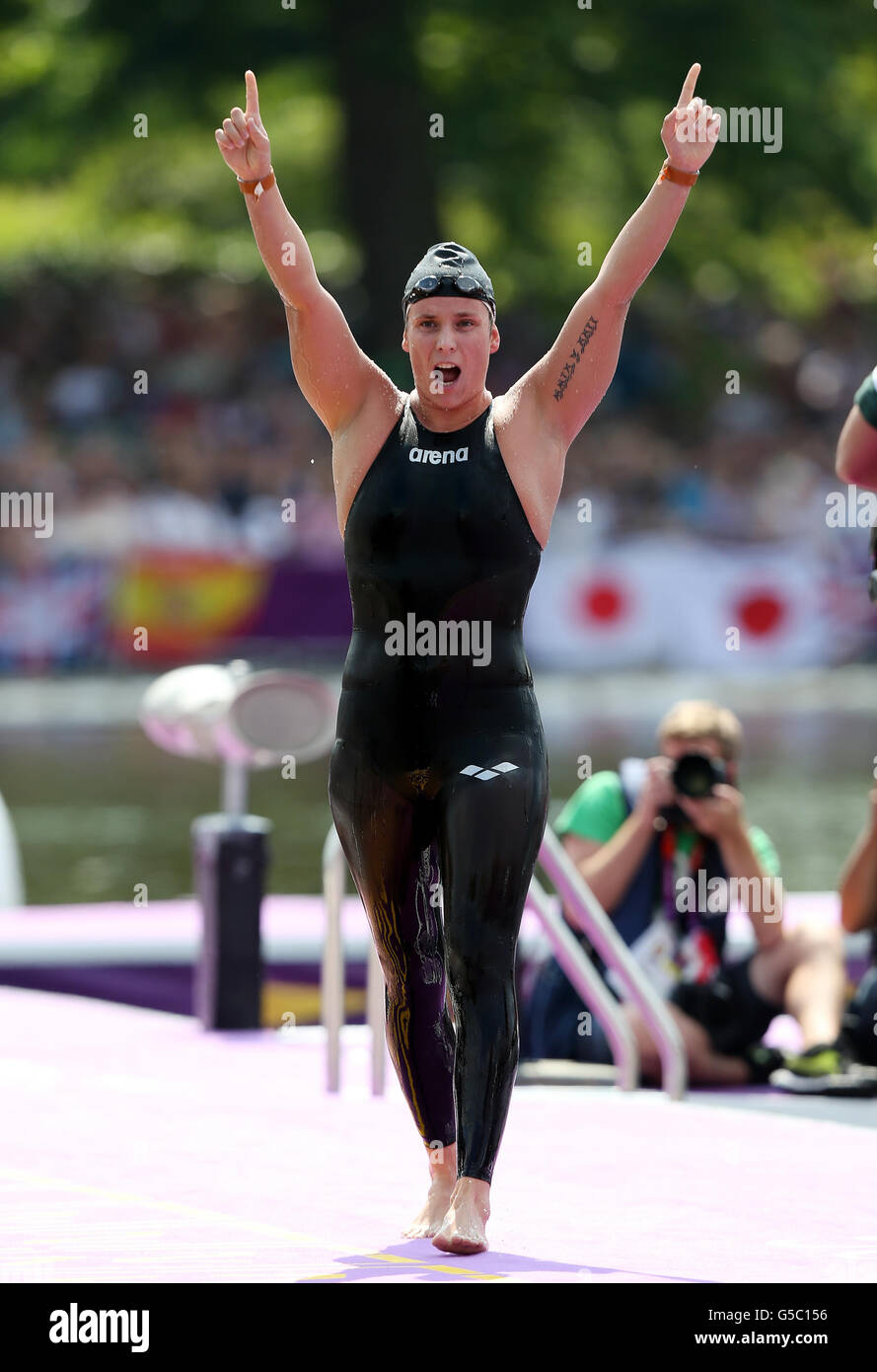 Hungary's Eva Risztov celebrates winning the Gold Medal for the Womens ...