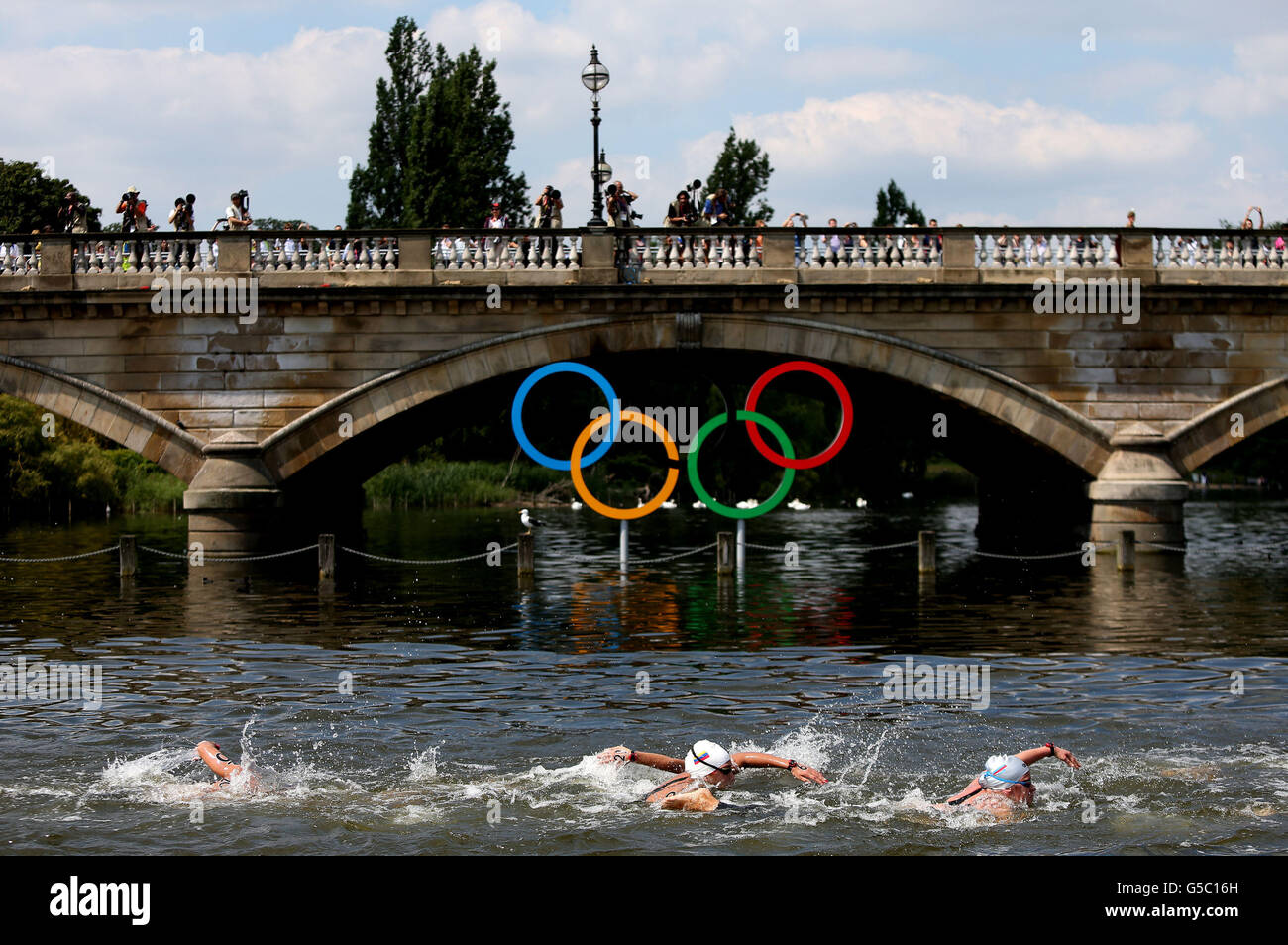 Swimmers in action during the Women's 10km Marathon swim in the ...