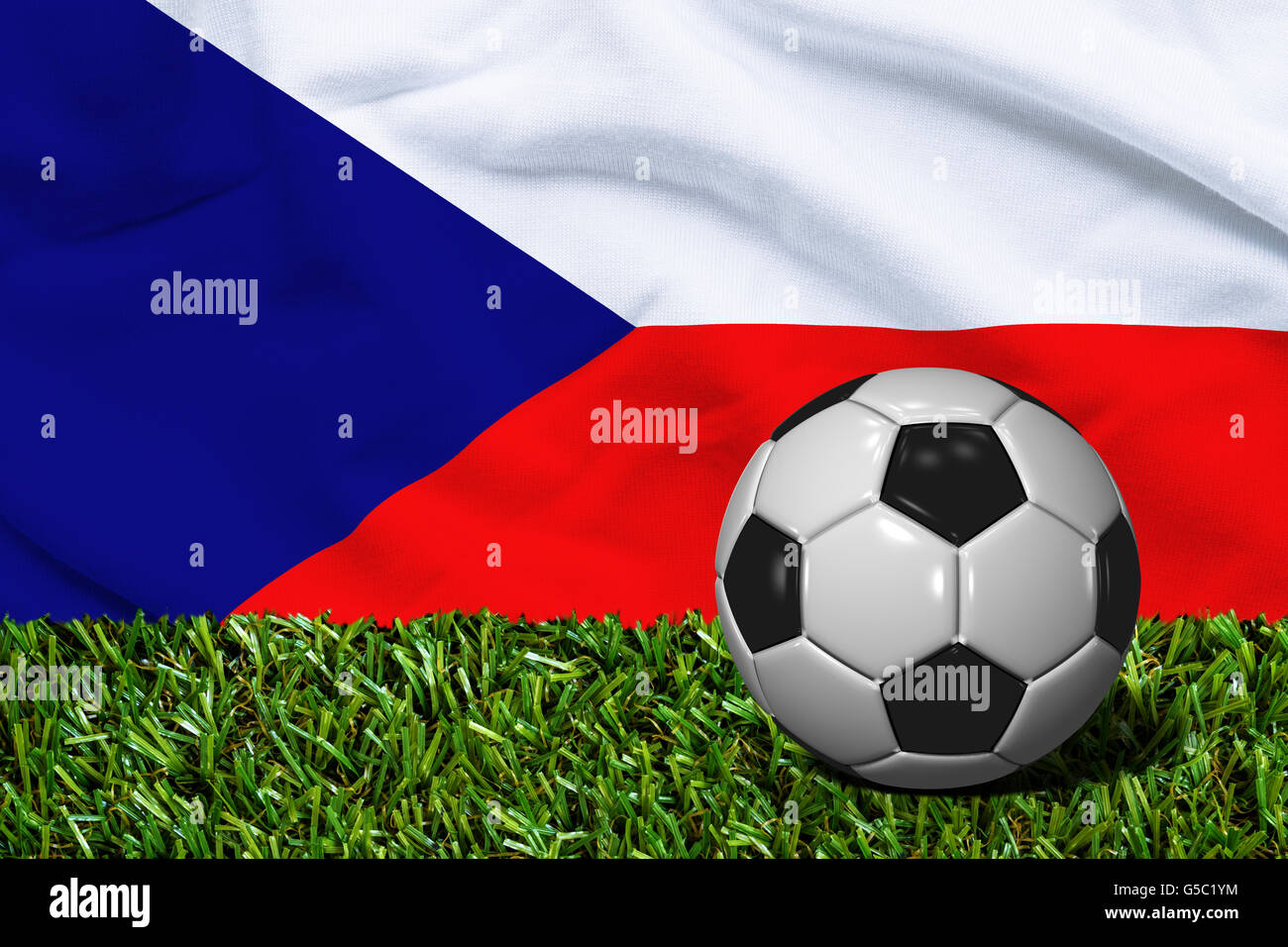 3D rendered soccer ball in grass field with Czech Republic flag as ...