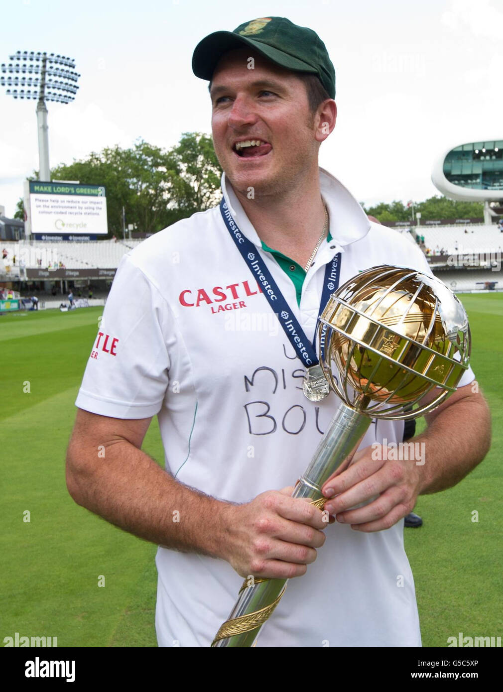 South Africa's Captain Graeme Smith celebrates with the ICC Mace ...
