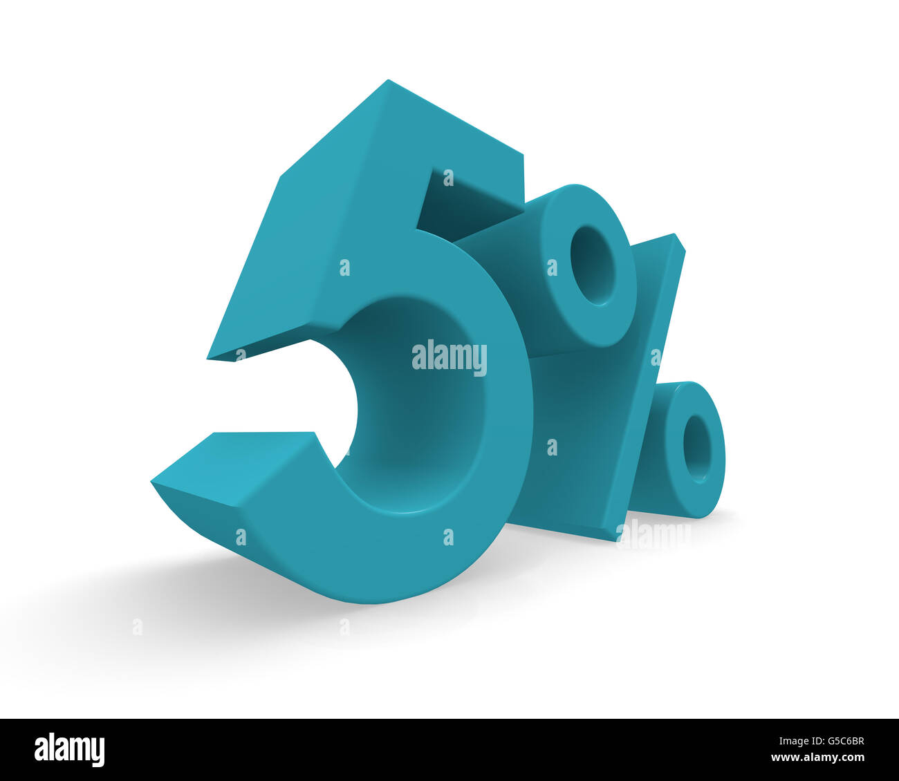 Five percent in turquoise on a white background 3d rendering Stock ...