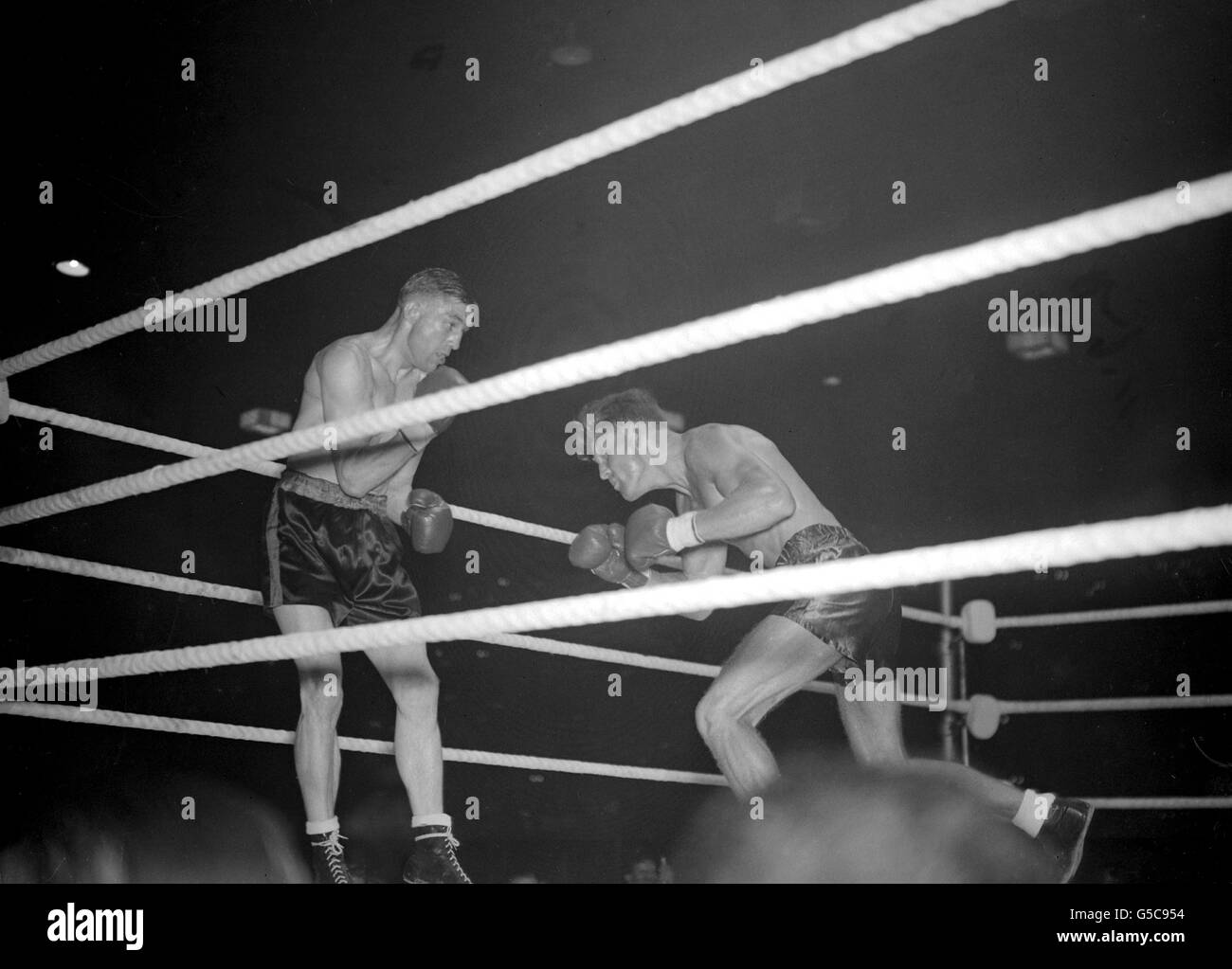 Defending Champion Ernie Roderick (left) boxing against Gwyn Williams ...