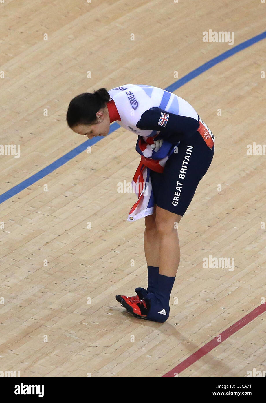 Great Britain's Victoria Pendleton takes a bow as she celebrates after ...