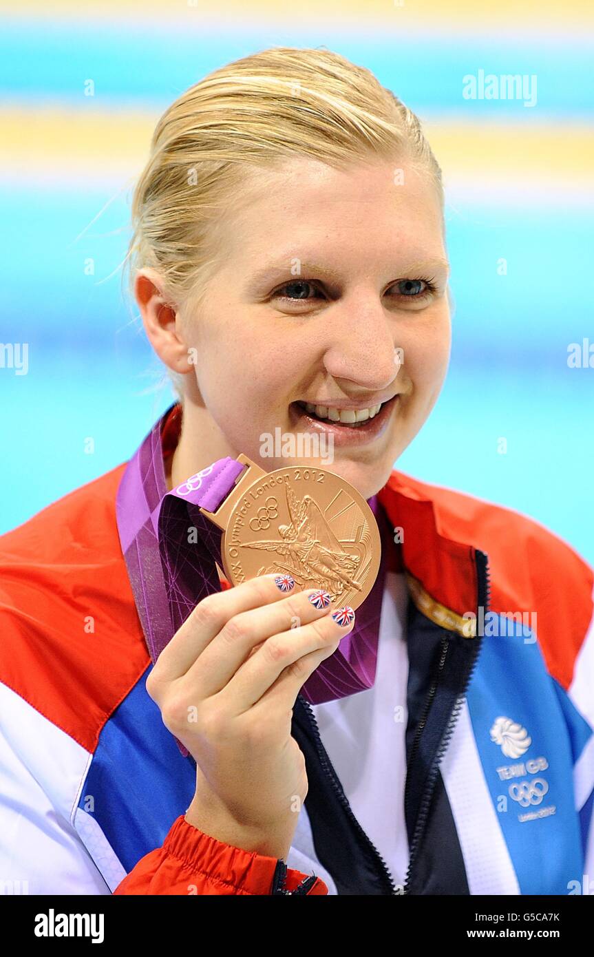 Great Britain's Rebecca Adlington poses with her Bronze medal following ...