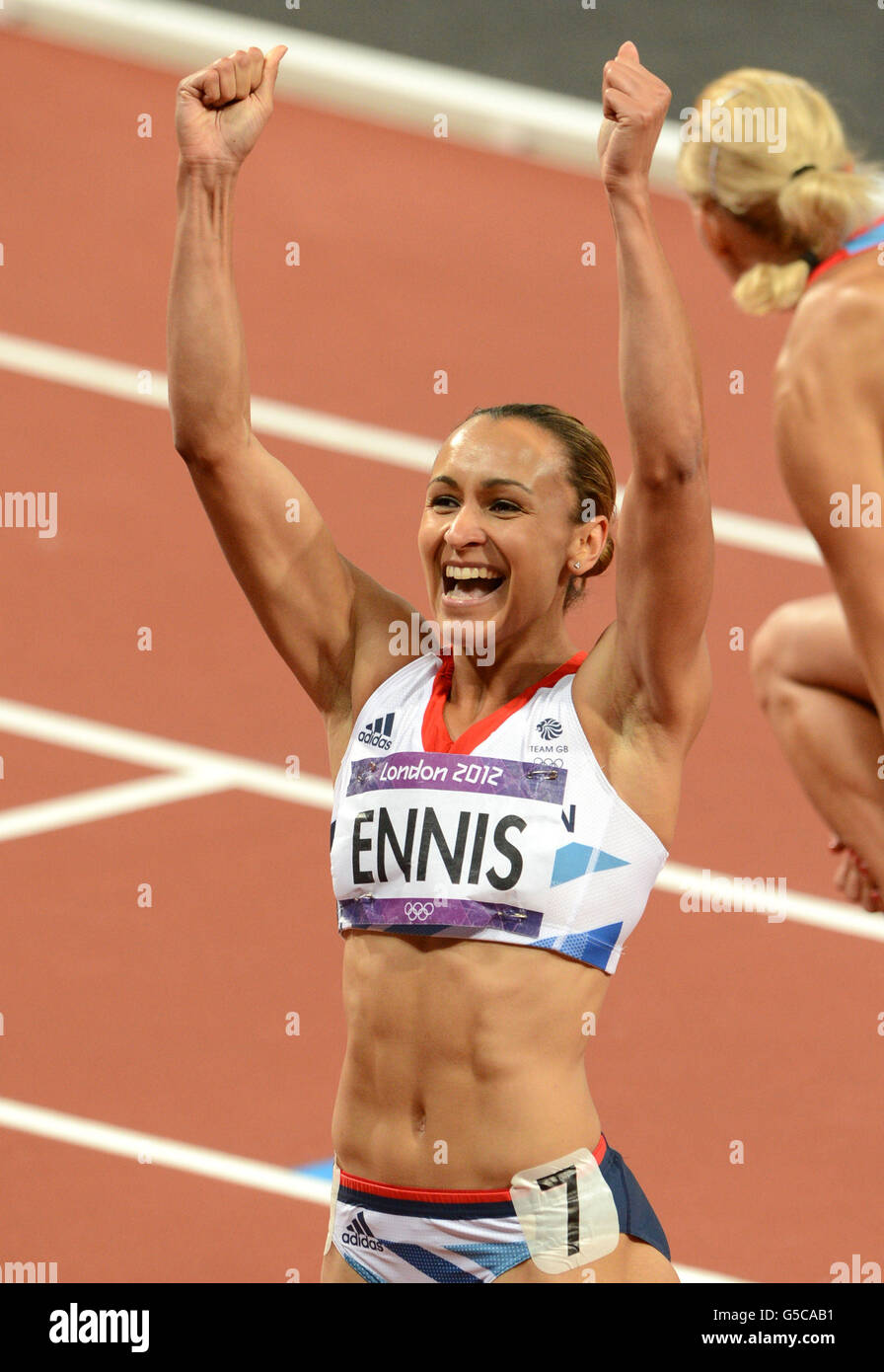 Great Britain's Jessica Ennis celebrates after competing in the Women's ...