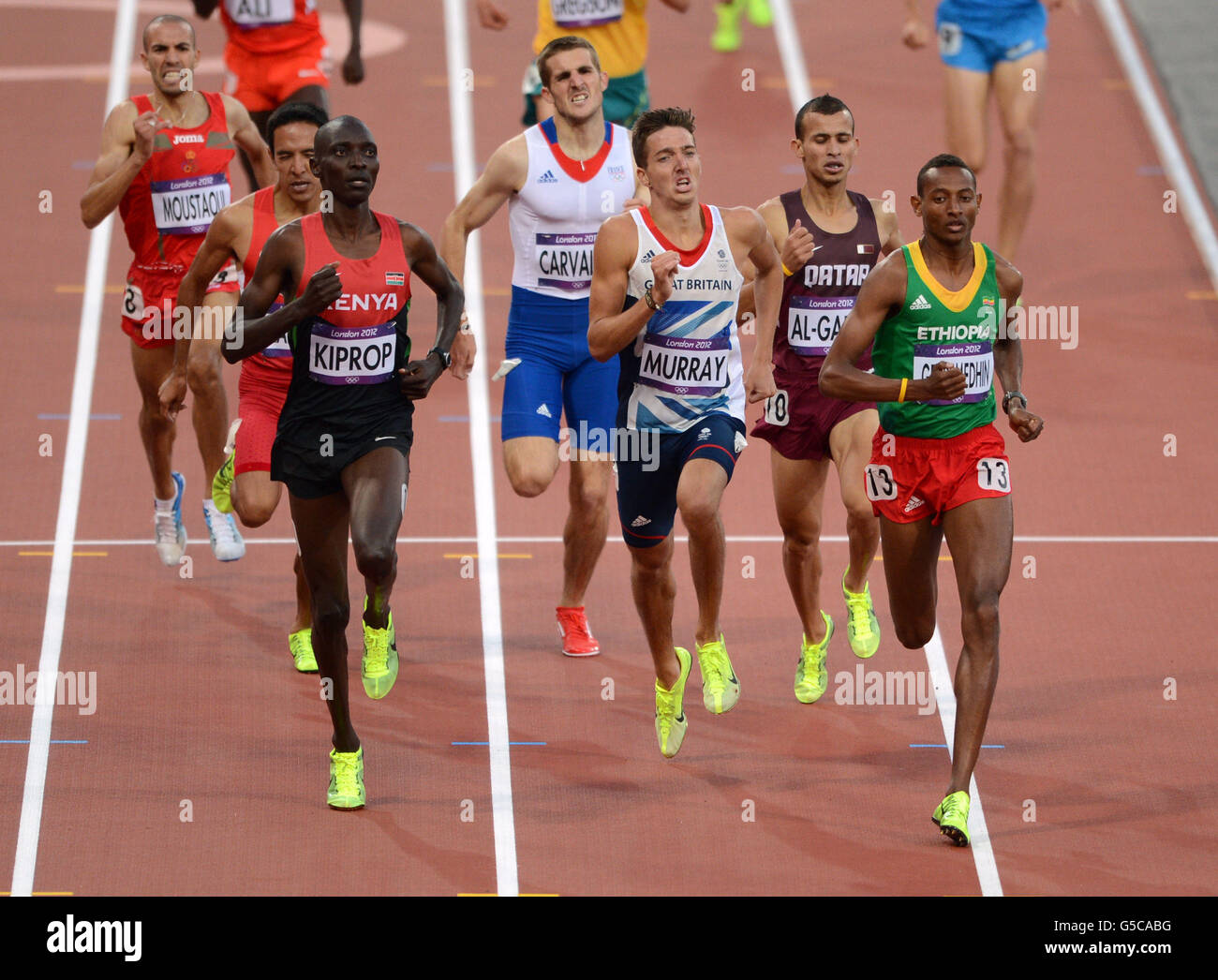 Great Britain's Ross Murray (centre) finishes the Men's 1500m, and ...