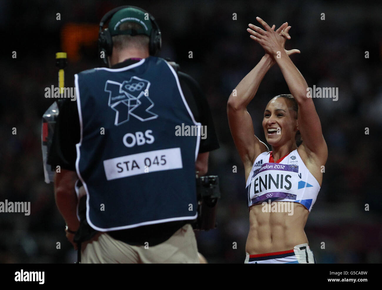 Great Britain's Jessica Ennis celebrates after competing in the Women's ...