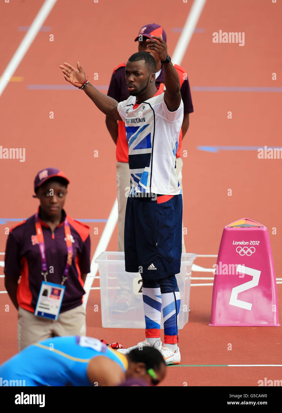 Great Britain's Nigel Levine calls for his kit before the Men's 400m Heats during day eight of ...