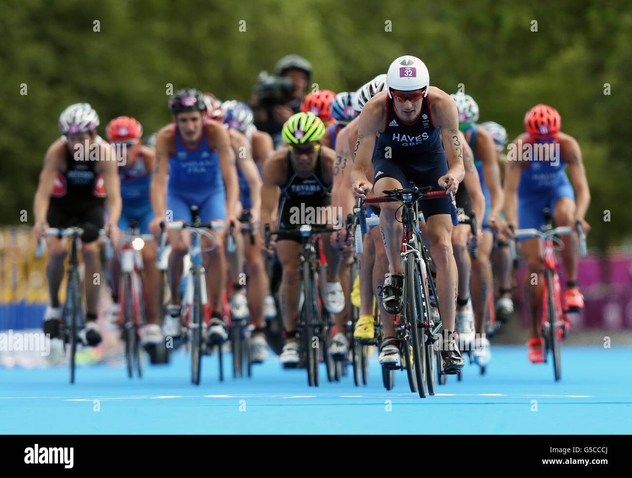 Great Britain's Stuart Hayes (front right) in the Men's Triathlon Stock ...